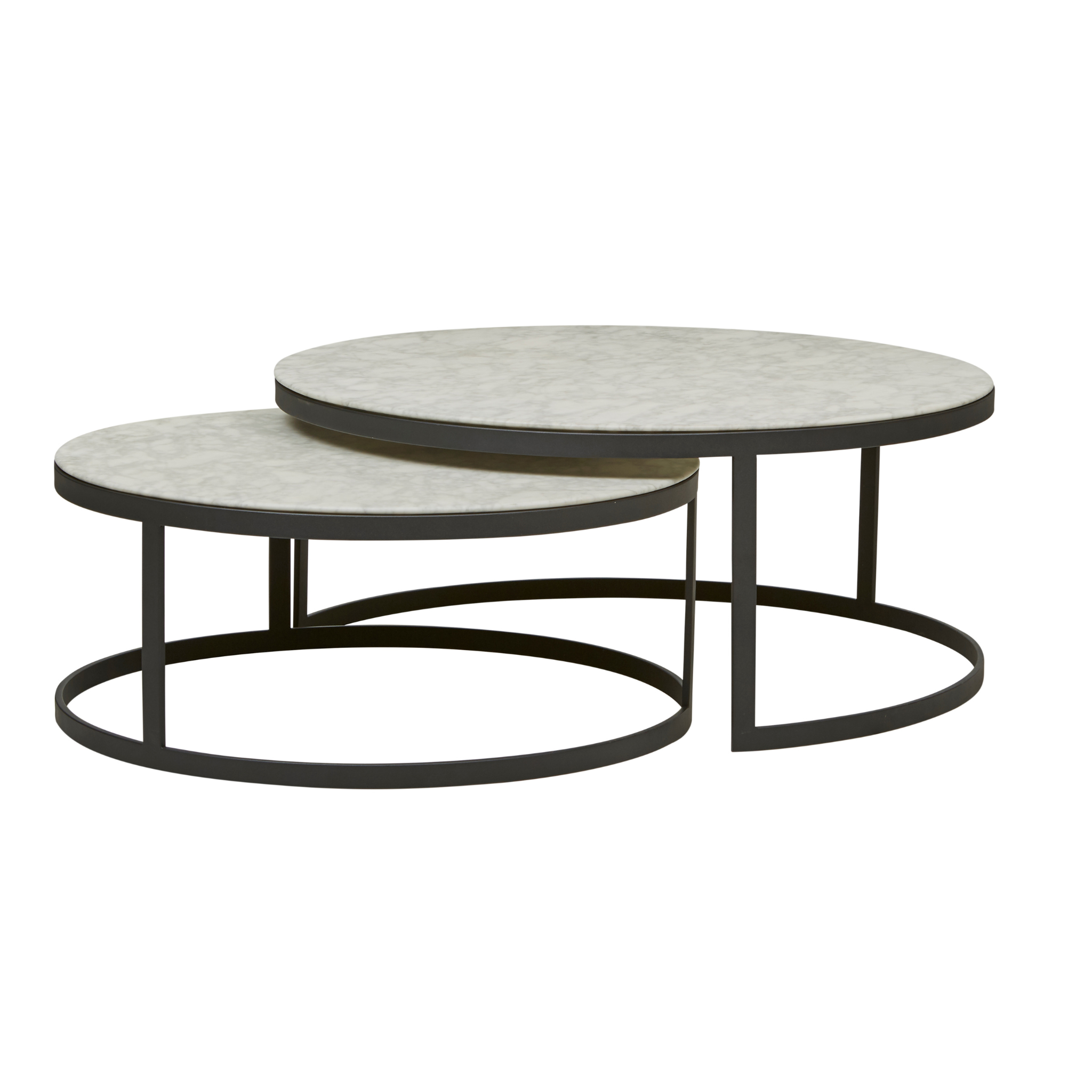 Elle Round Marble Nest Coffee Table - Matt White Marble - Black Metal ...
